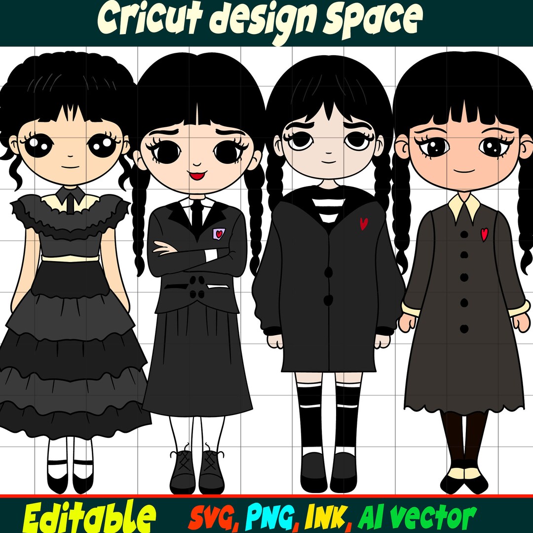 Editable Pack Wednesday Merlina Addams SVG Wednesday Merlina Addams Png ...