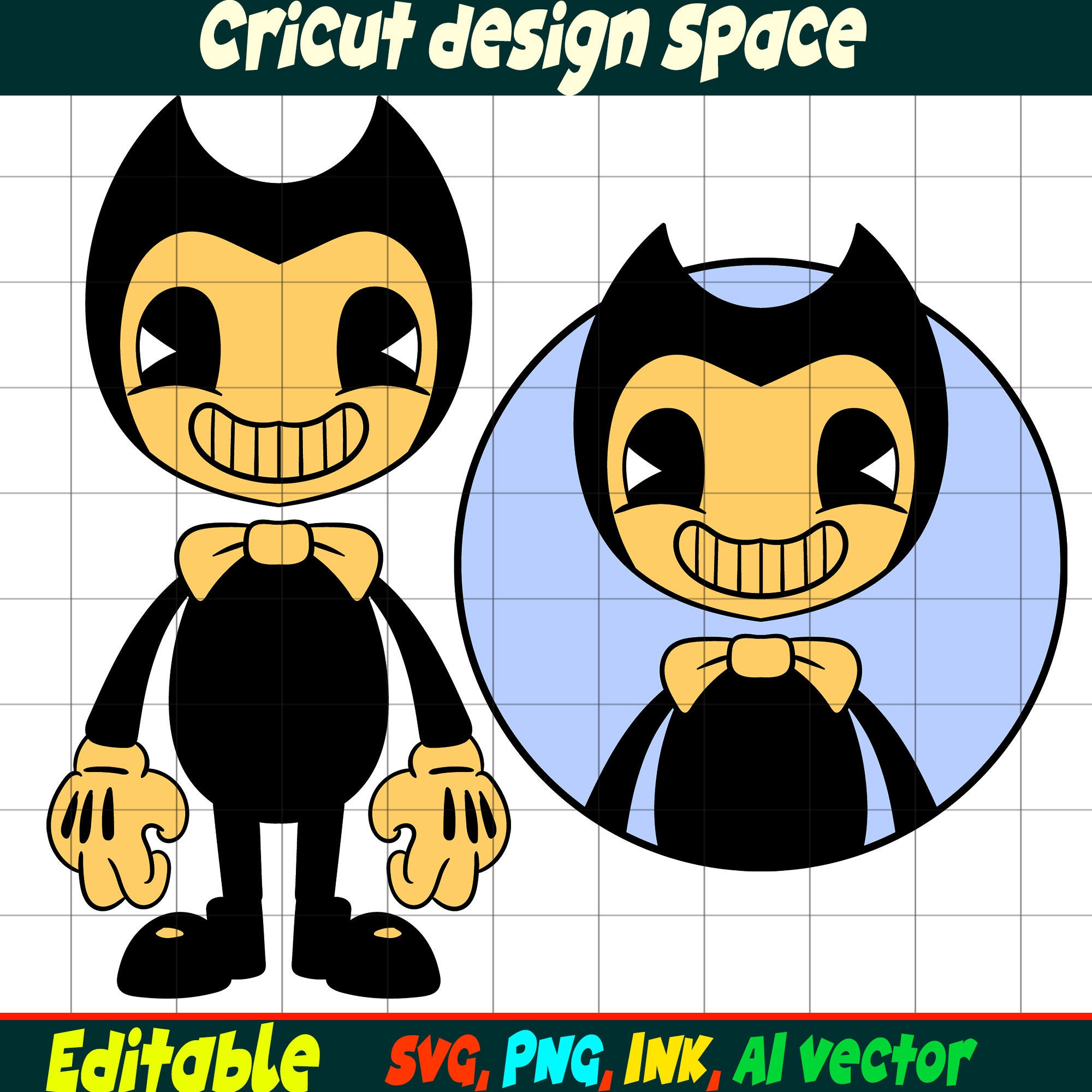 Editable Bendy SVG, Bendy Sticker PNG Printable, Bendy Coloring Pages ...