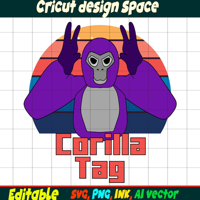 Editable Gorilla Tag SVG, Gorilla Tag PNG, Retro Style Tee, Gorilla Tag ...