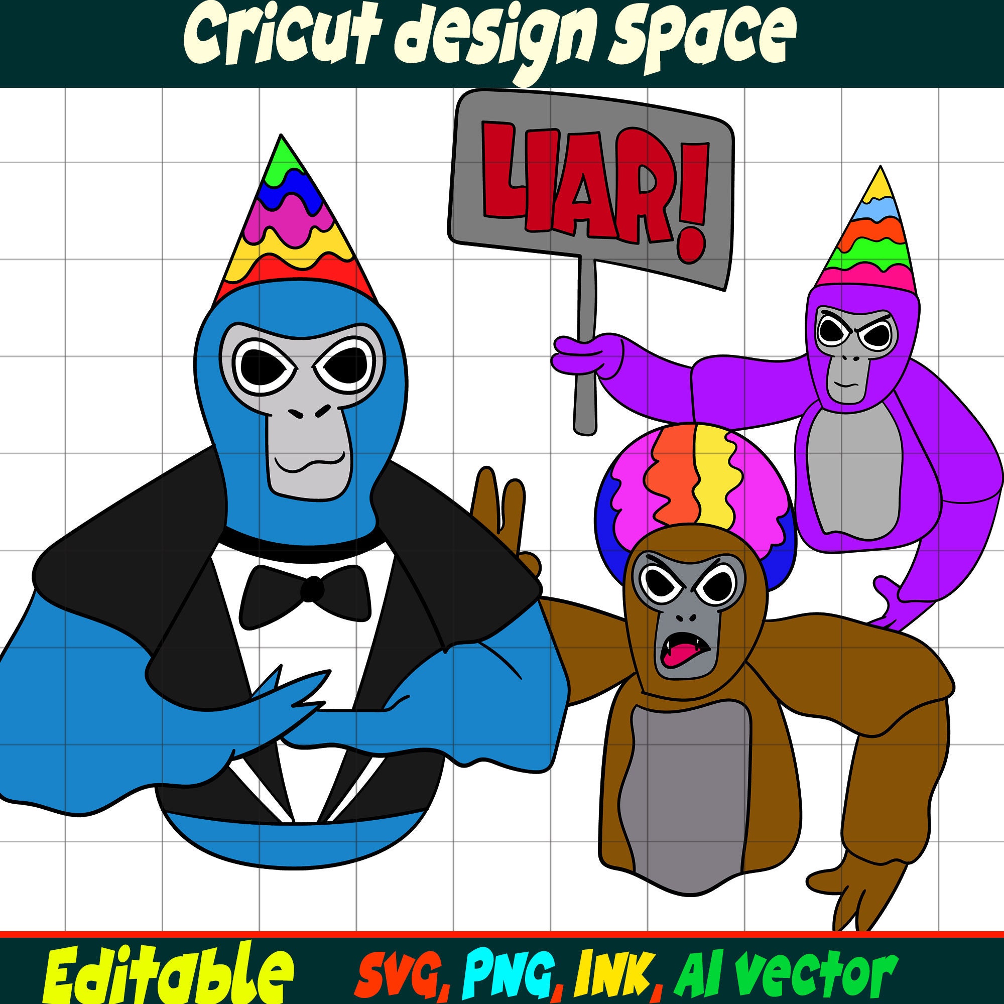 Editable Gorilla Tag SVG, Gorilla Tag PNG Coloring Pages, Gorilla Tag ...