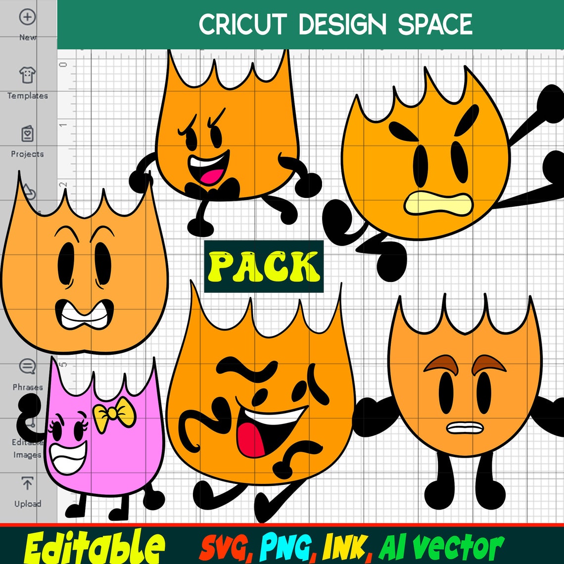 Editable Bfdi Firey Svg,bfdi Firey PNG, Bfdi Firey Ink Coloring Pages ...