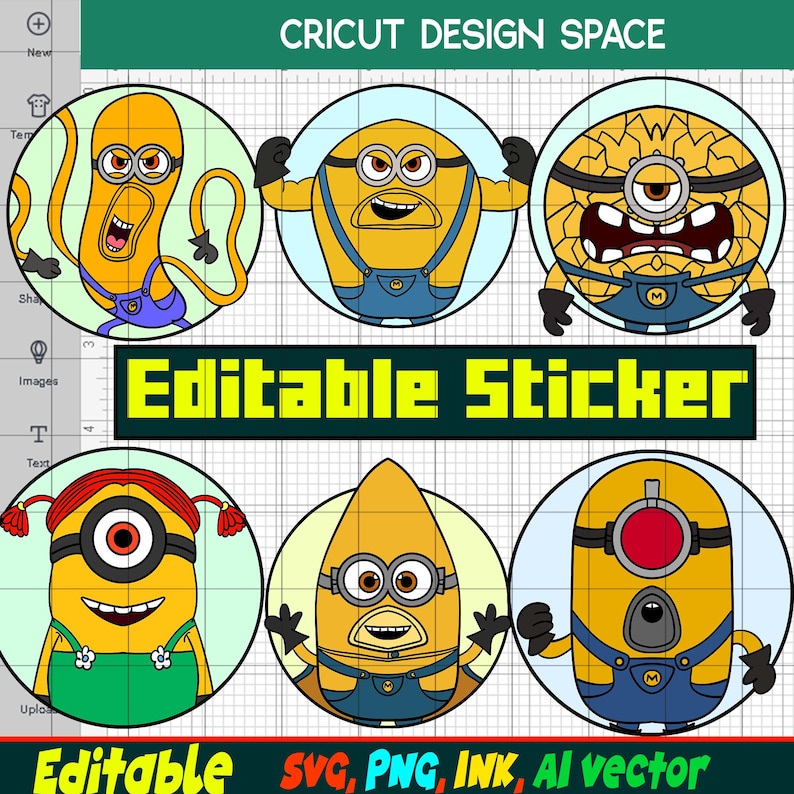 Editable Stickers Mega Minion Gus SVG, Minion Jerry PNG, Tim From ...