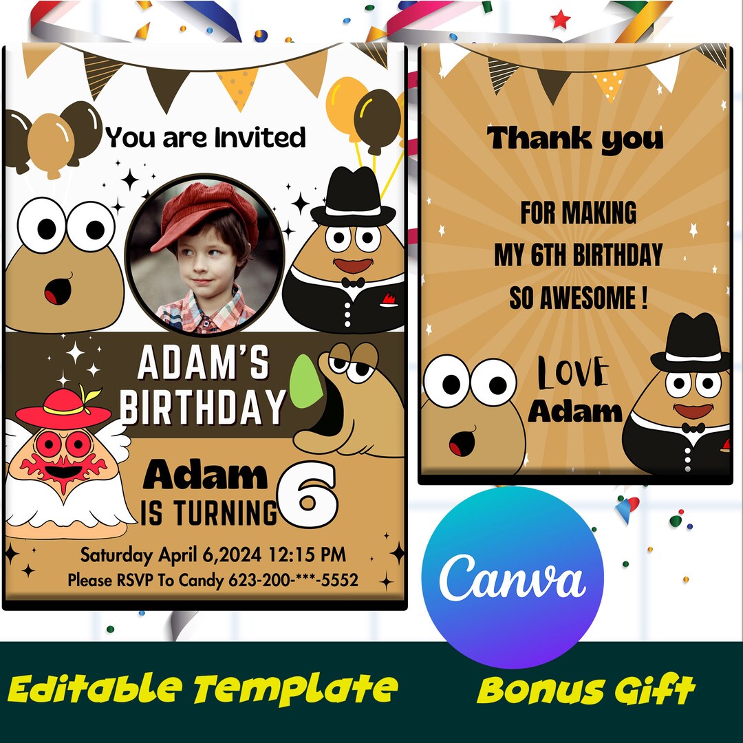 Editable Canva Project Pou SVG, Creepy Pou Png,birthday Invitation ...