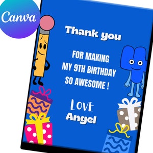 Editable Canva Birthday Invitation Bfdi Match Svg,eraser PNG, Out of ...