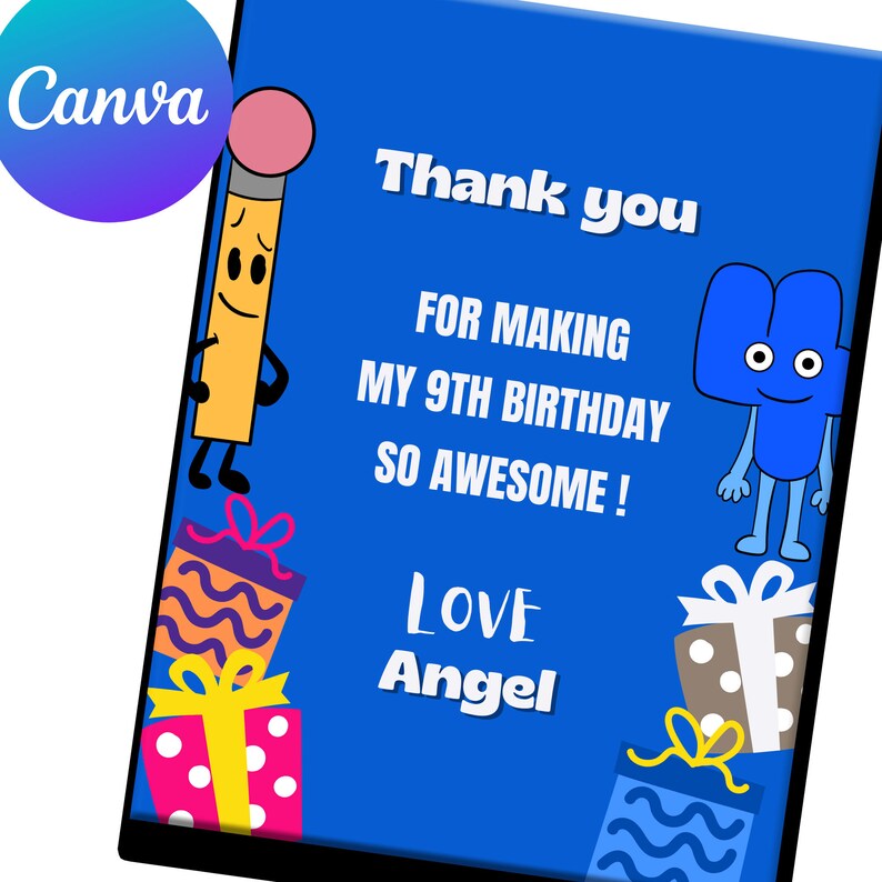 Editable Canva Birthday Invitation Bfdi Match Svg,eraser PNG, Out of ...