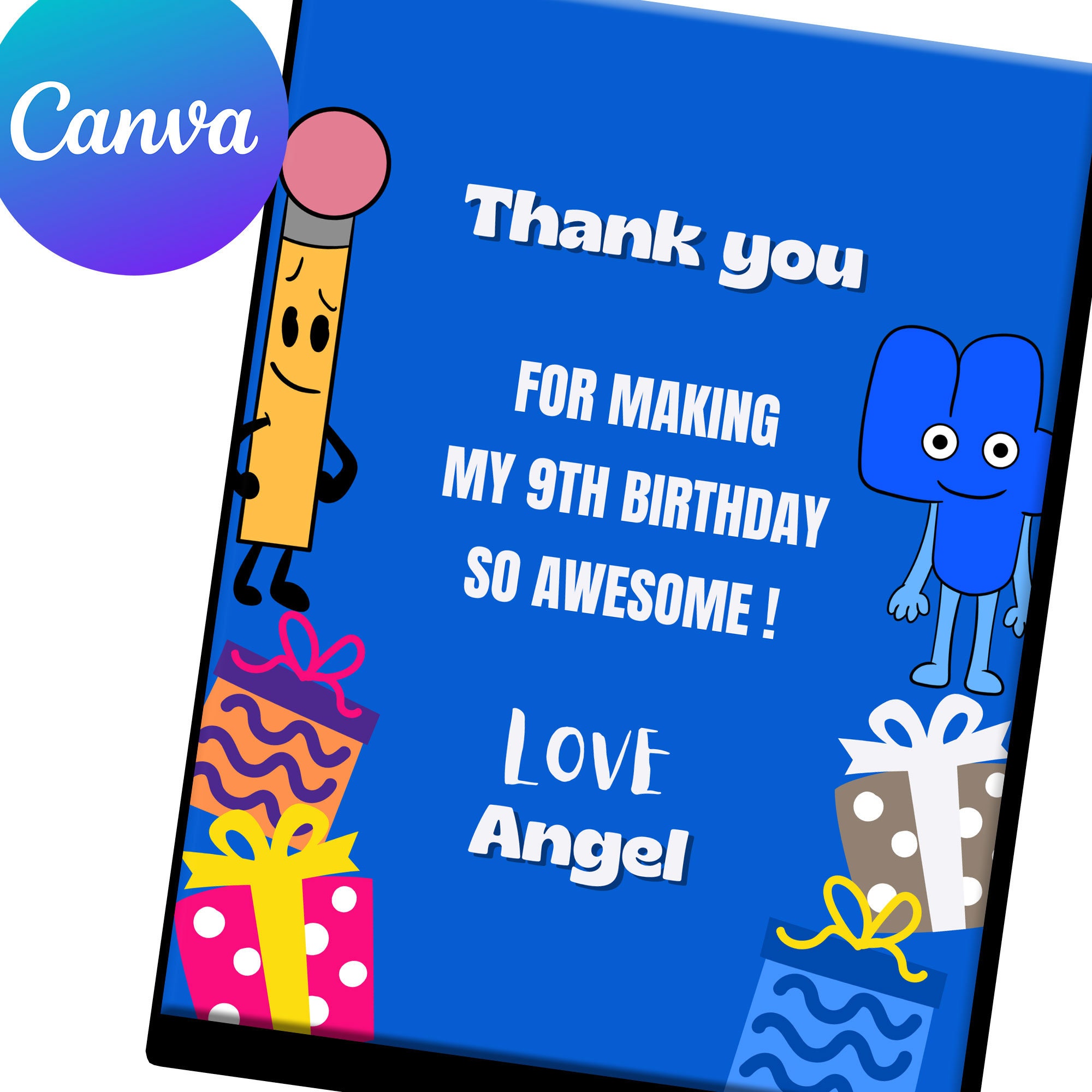 Editable Canva Birthday Invitation Bfdi Match Svg,eraser PNG, Out of ...