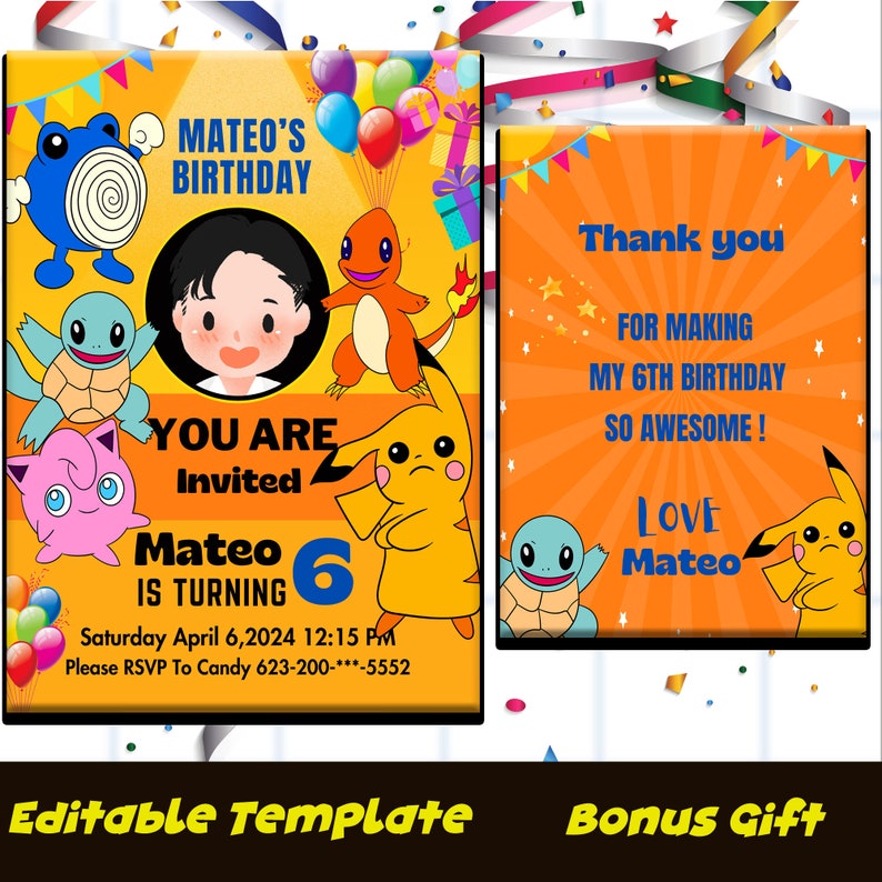 Pokemon Invitation, Editable on Canva Printable Birthday Party ...