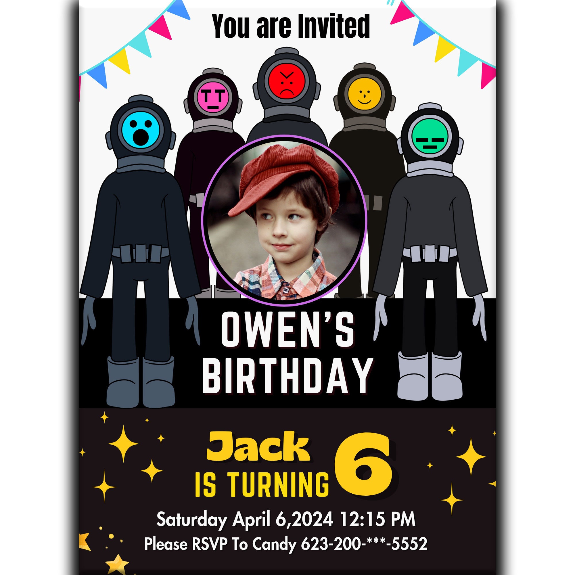 Editable Canva Content Warning Birthday Invitation, Kids Birthday Party ...