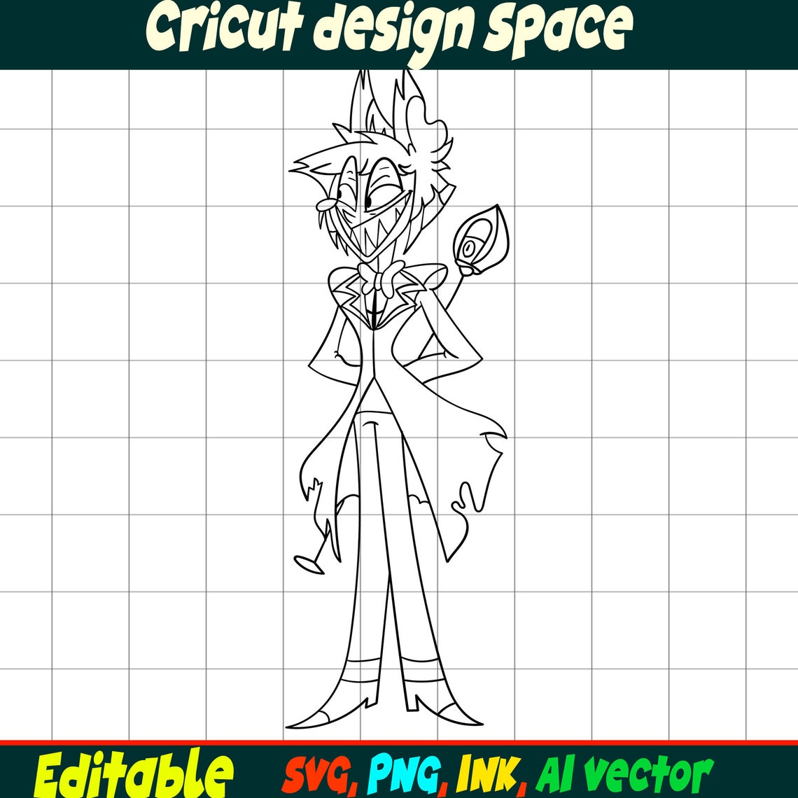 Editable Alastor Hazbin Hotel SVG Alastor Head Sticker Svg,png,ink ...