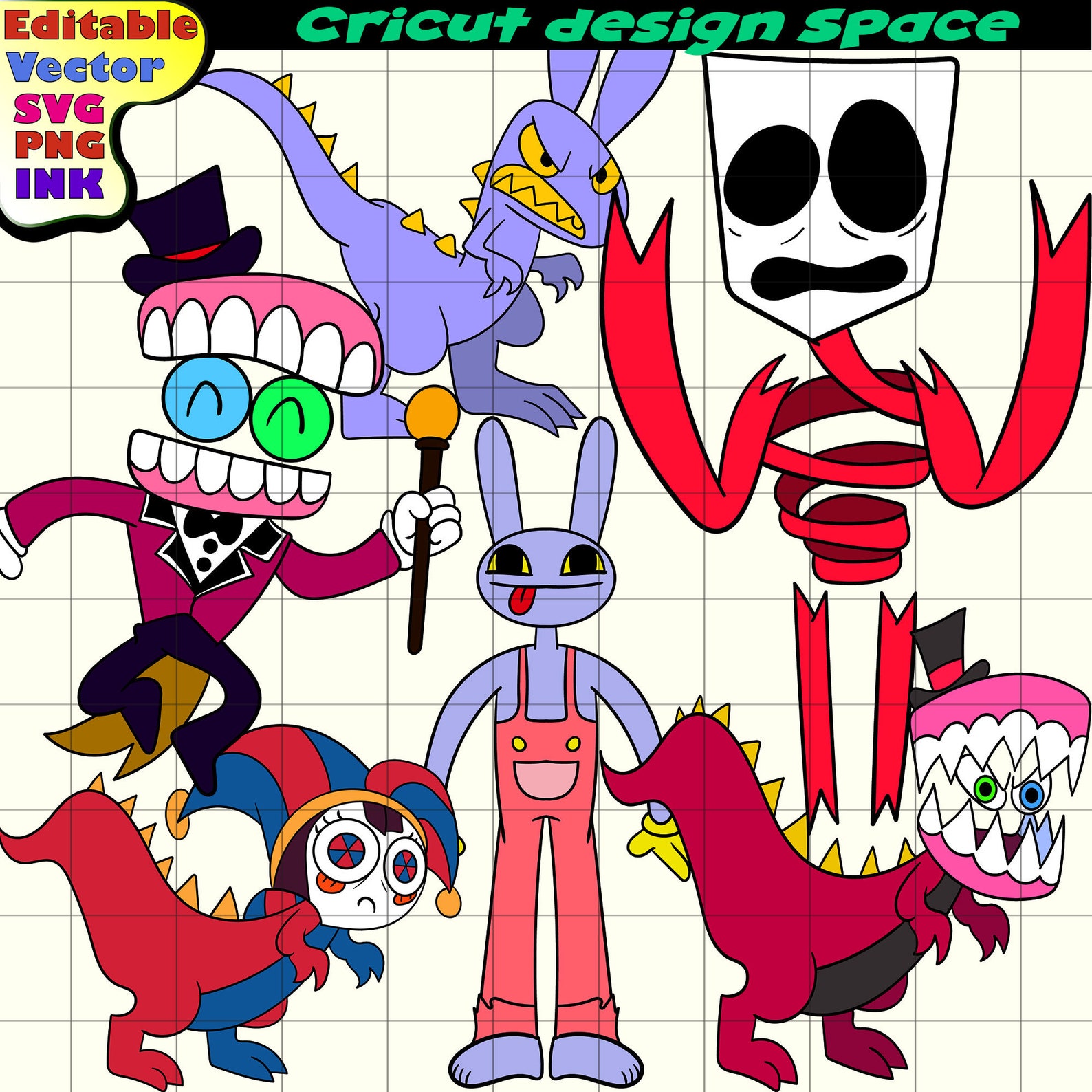 Editable Pomni T-rex, Gangle, Jax, Caine, From the Amazing Digital ...