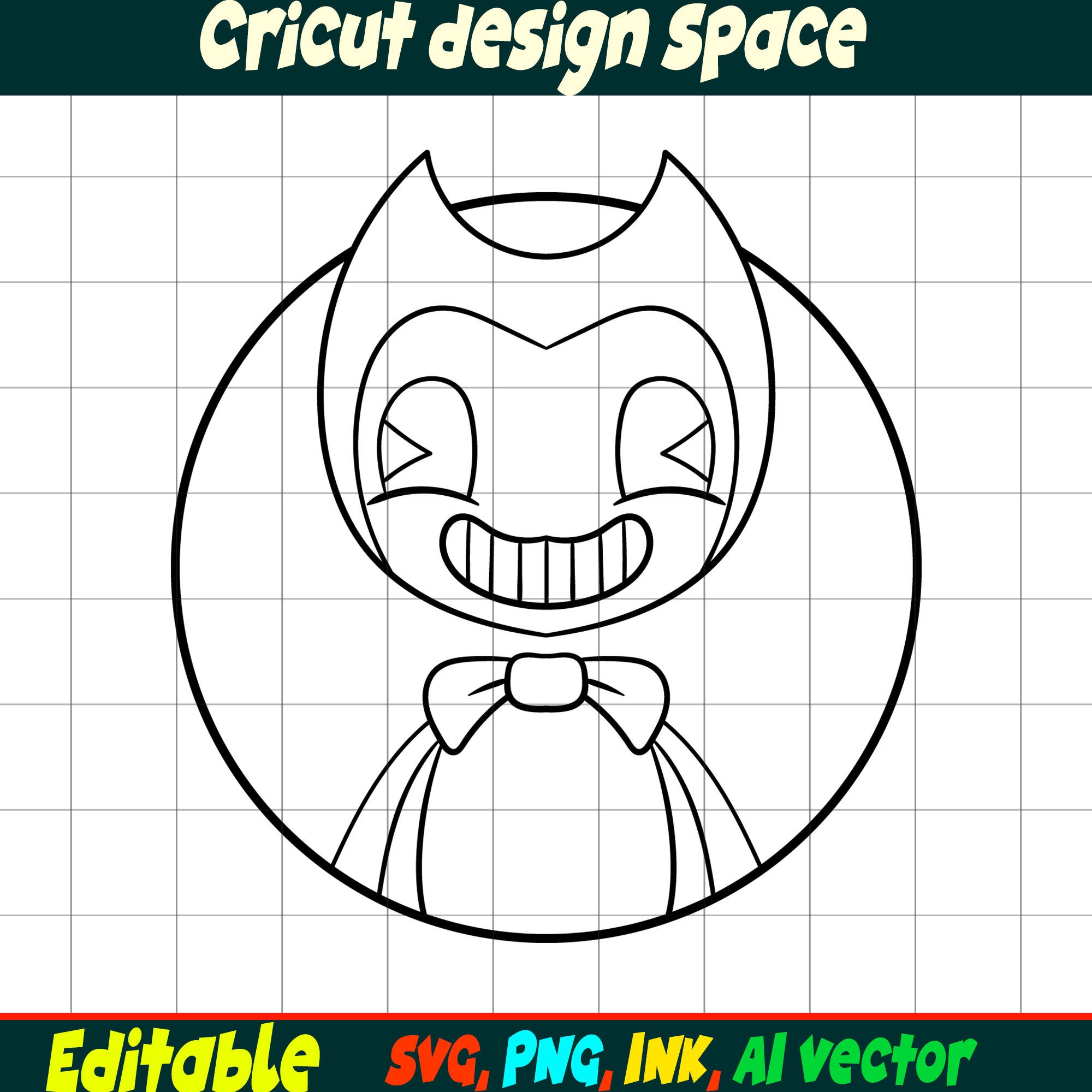 Editable Bendy SVG, Bendy Sticker PNG Printable, Bendy Coloring Pages ...