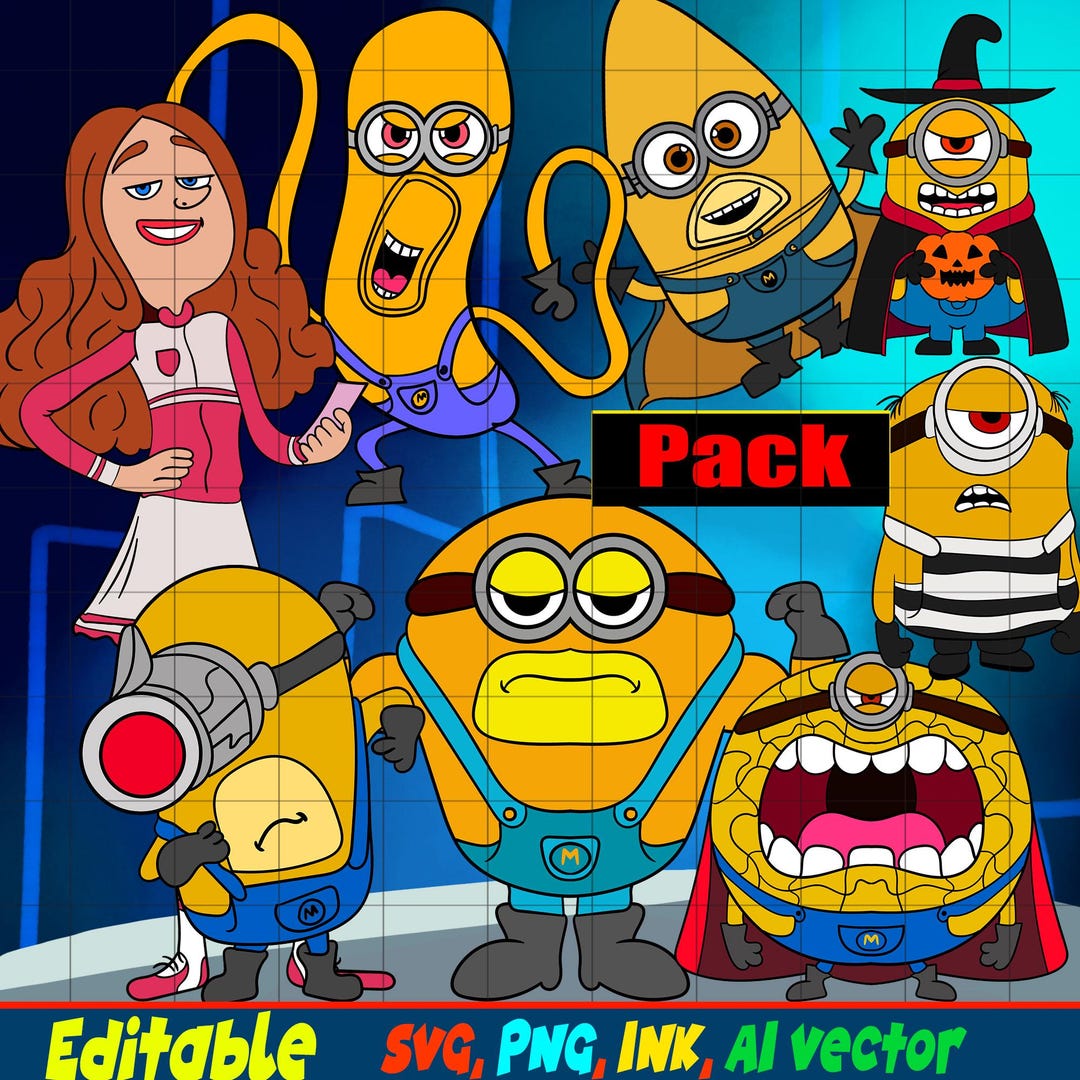 Editable Mega Minion Gus SVG, Minion Jerry PNG, Tim From Despicable Me ...