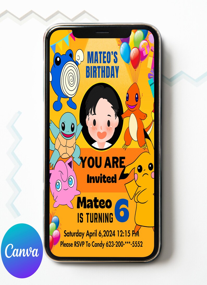 Pokemon Invitation, Editable on Canva Printable Birthday Party ...