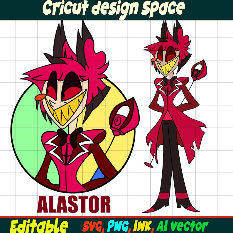 Editable Alastor Hazbin Hotel Svg Alastor Head Sticker Svg Png Ink