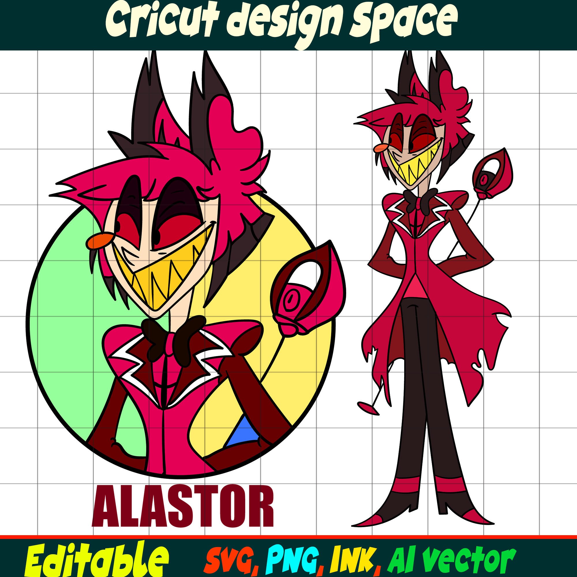Editable Alastor Hazbin Hotel SVG Alastor Head Sticker Svg,png,ink ...