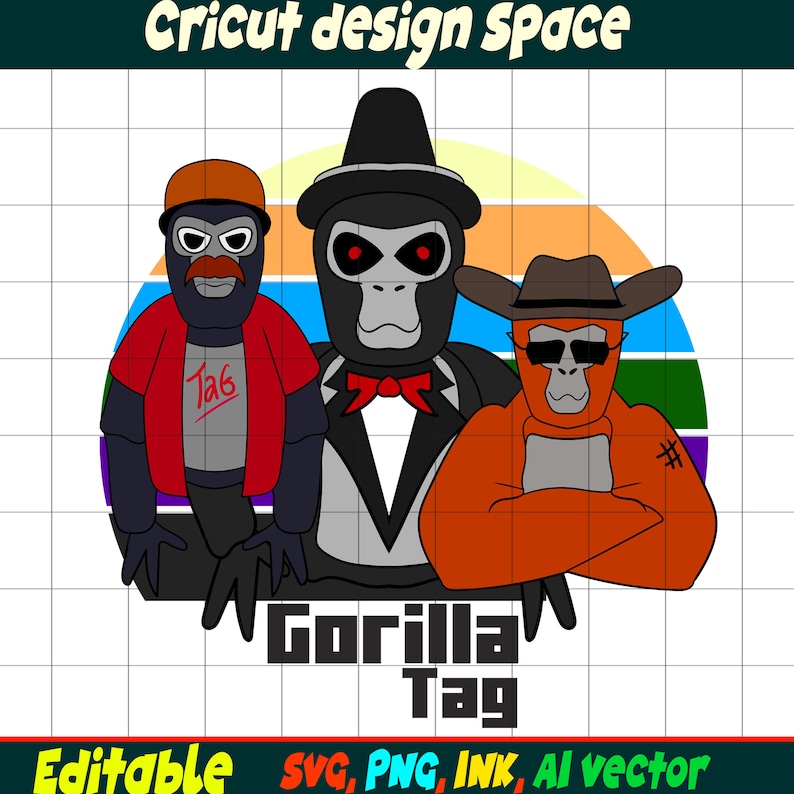 Editable Gorilla Tag SVG, Gorilla Tag PNG, Retro Style Tee, Gorilla Tag ...