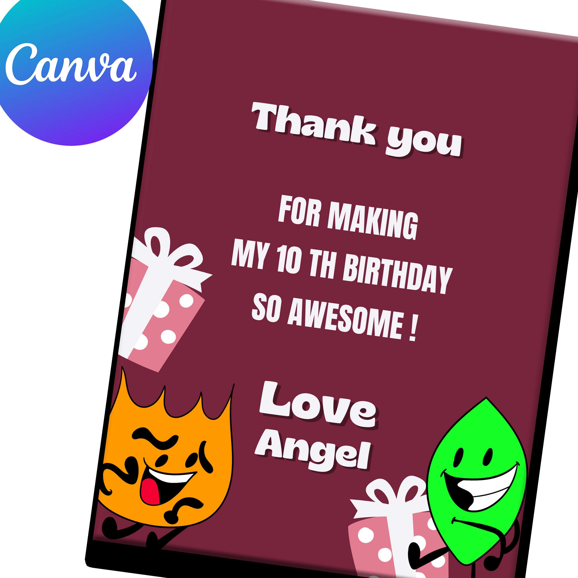 Editable Canva Birthday Invitation Bfdi Match Svg,eraser PNG, Out of ...
