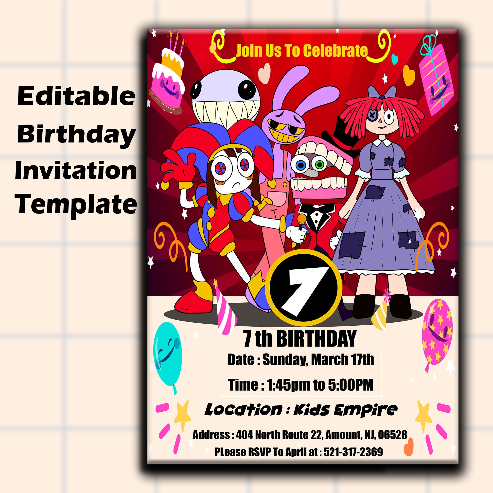 The Amazing Digital Circus Birthday Invitation,it's Party Time, Jax ...