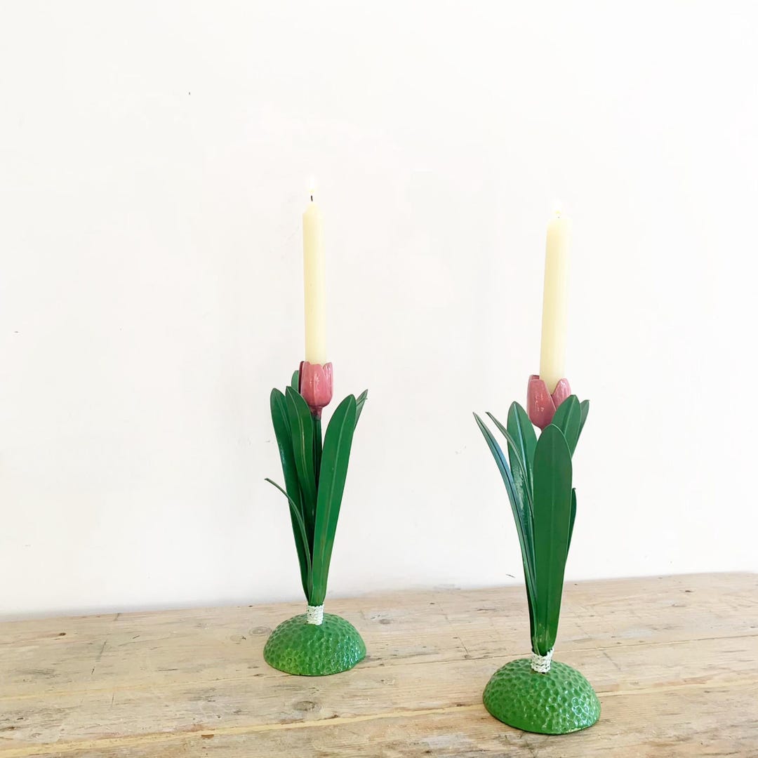 Two Colorful Tulip Candle Holders Elegant Spring Decor - Etsy