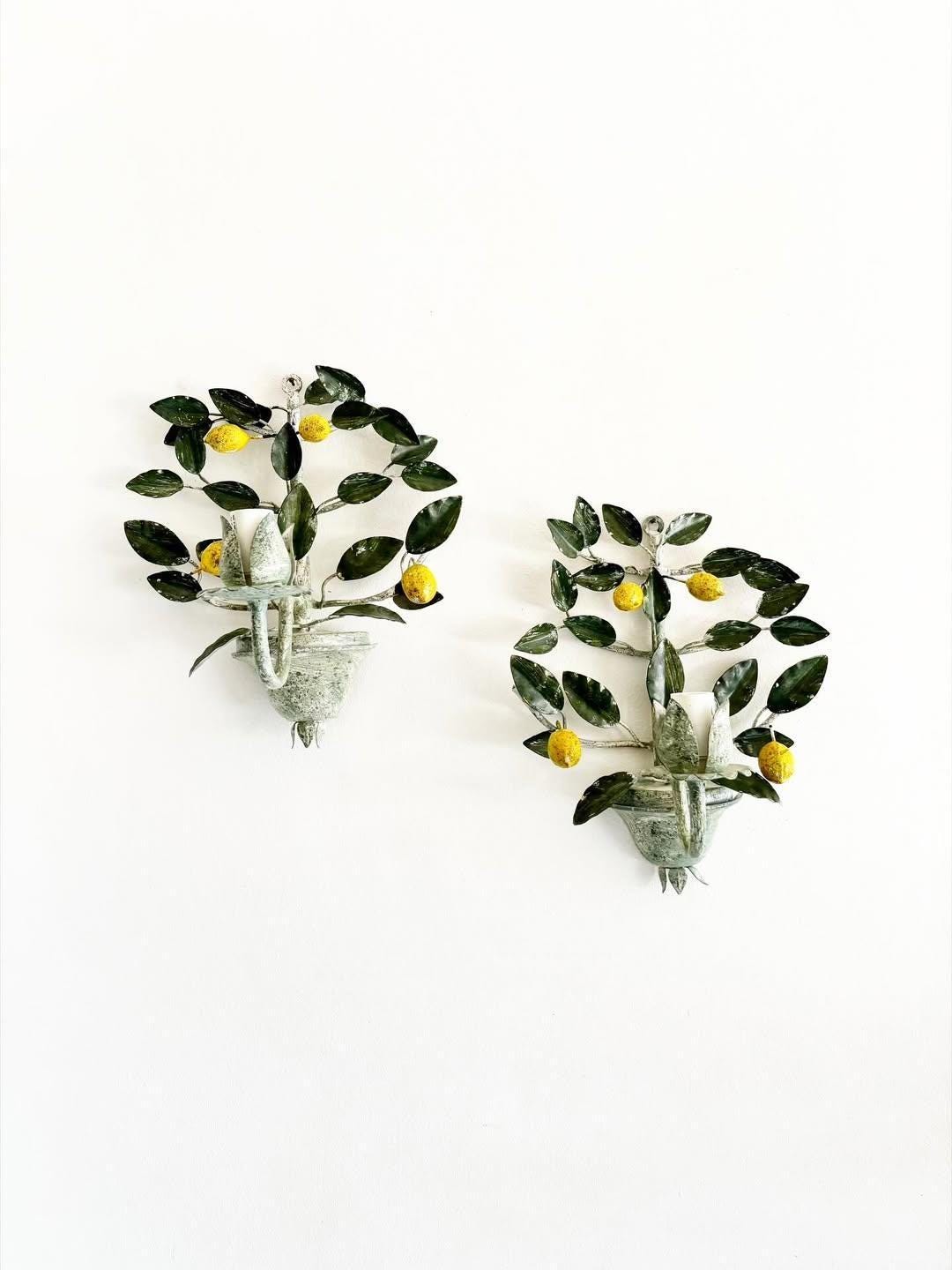 Vintage Italian Lemon Tole Wall Sconces – 1960s Citrus Metal Sconces ...