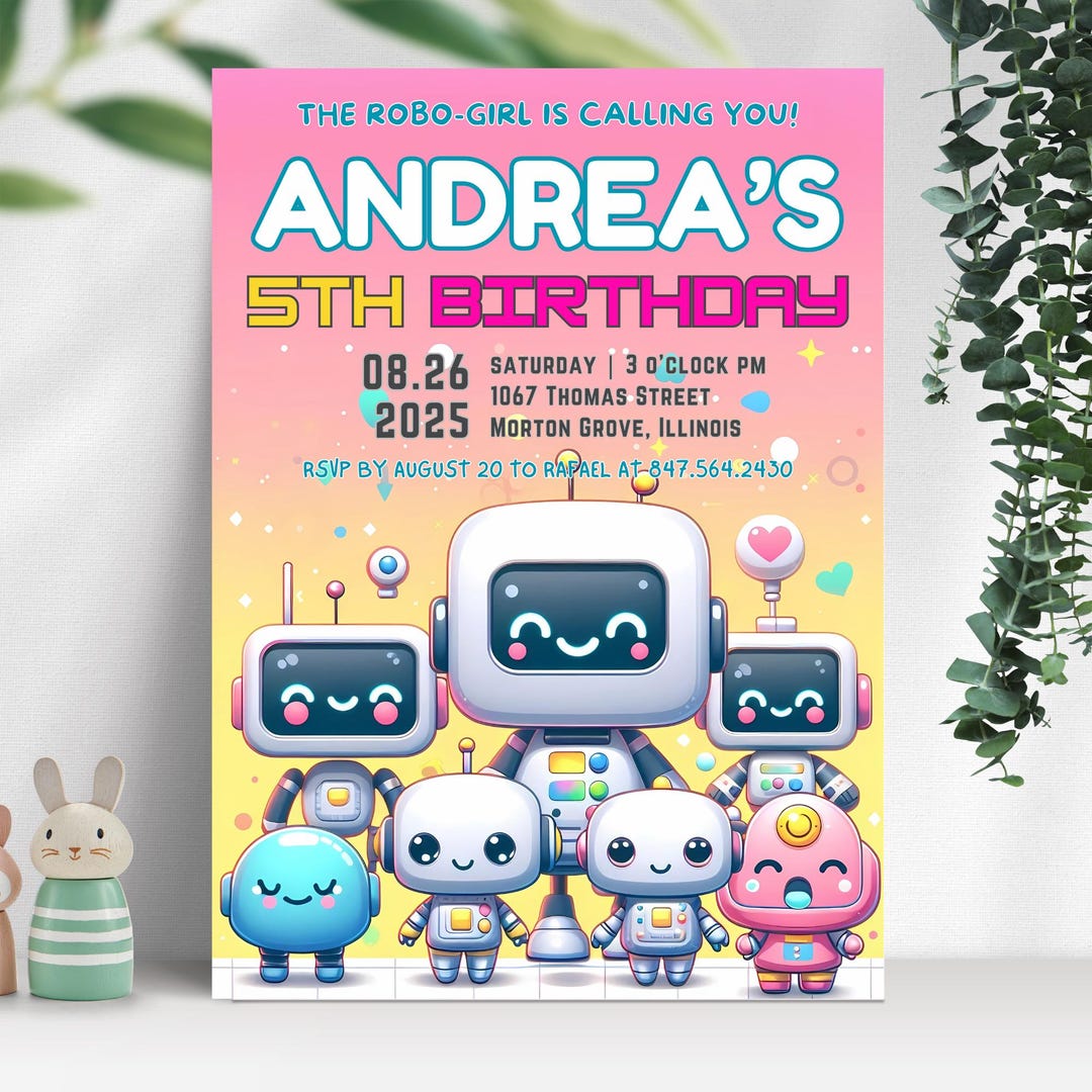 Robot Birthday Invitation | Editable Space-theme Party Invite | Cute ...