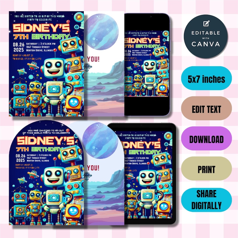 Robot Birthday Invitation | Futuristic Birthday Theme | Boys Sci-fi ...