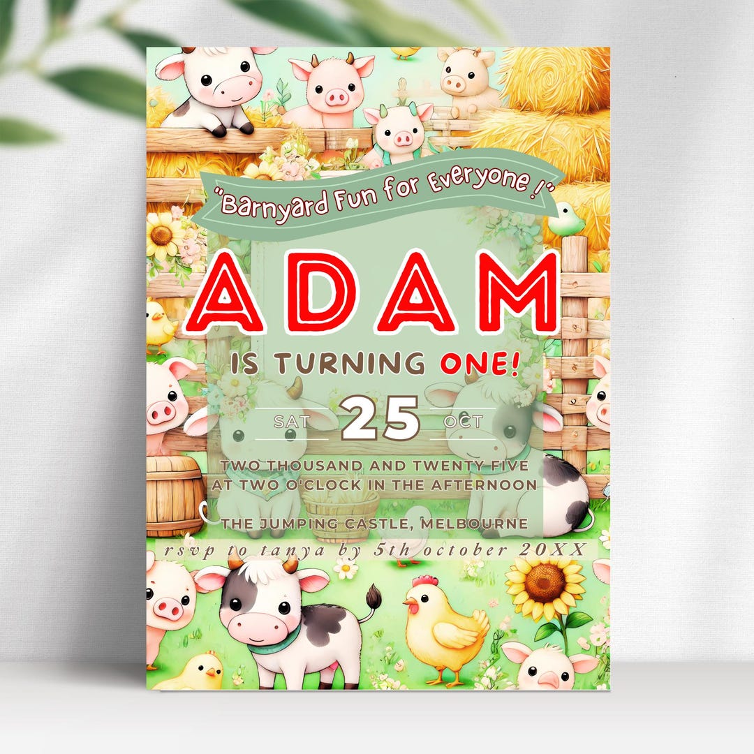 Cute Animal Farm Birthday Invitation, Cute Barnyard Party Invite ...