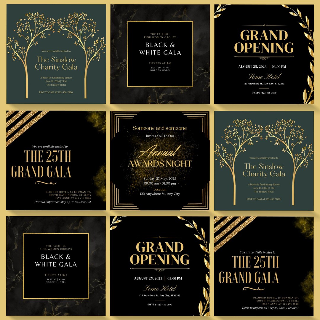 CANVA TEMPLATE BUNDLE Editable Glamorous Gala Invitation 5 Elegant ...