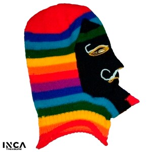 Knitted Wool Mask, Waq'ollo, Rainbow Stripe, Knitted Balaclava ...