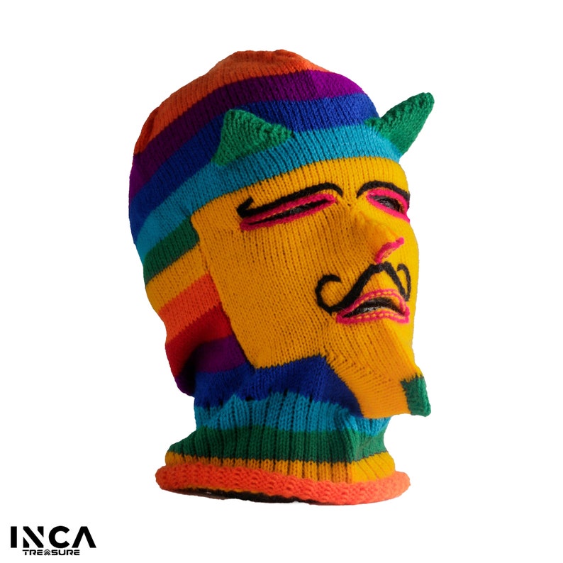 Knitted Wool Mask, Waq'ollo, Rainbow Stripe, Knitted Balaclava ...