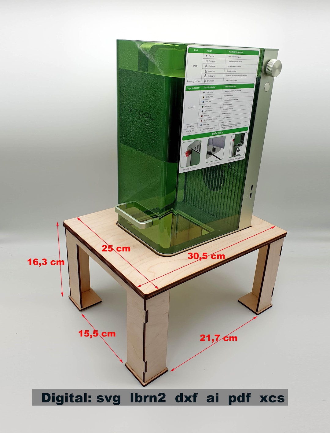 Xtool F1 Riser Base, F1 Jig, Riser for Xtool F1, Riser for F1 and RA2, SVG File for Laser Cutter ...