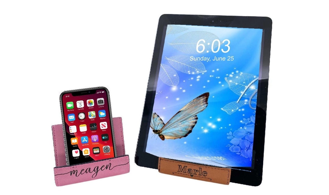 Personalized Vegan Leather Phone Stand: Engraved Tablet Holder - Etsy