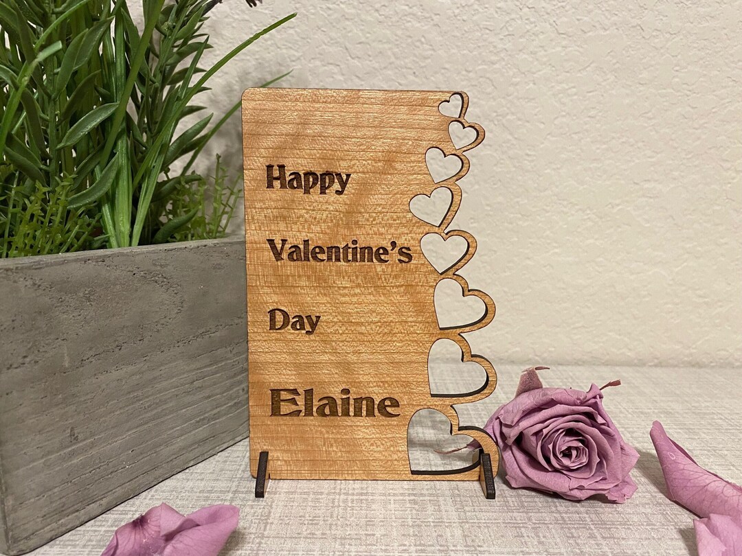 Valentine's Laser Engraved Wooden Stacked Hearts Greeting Card ...