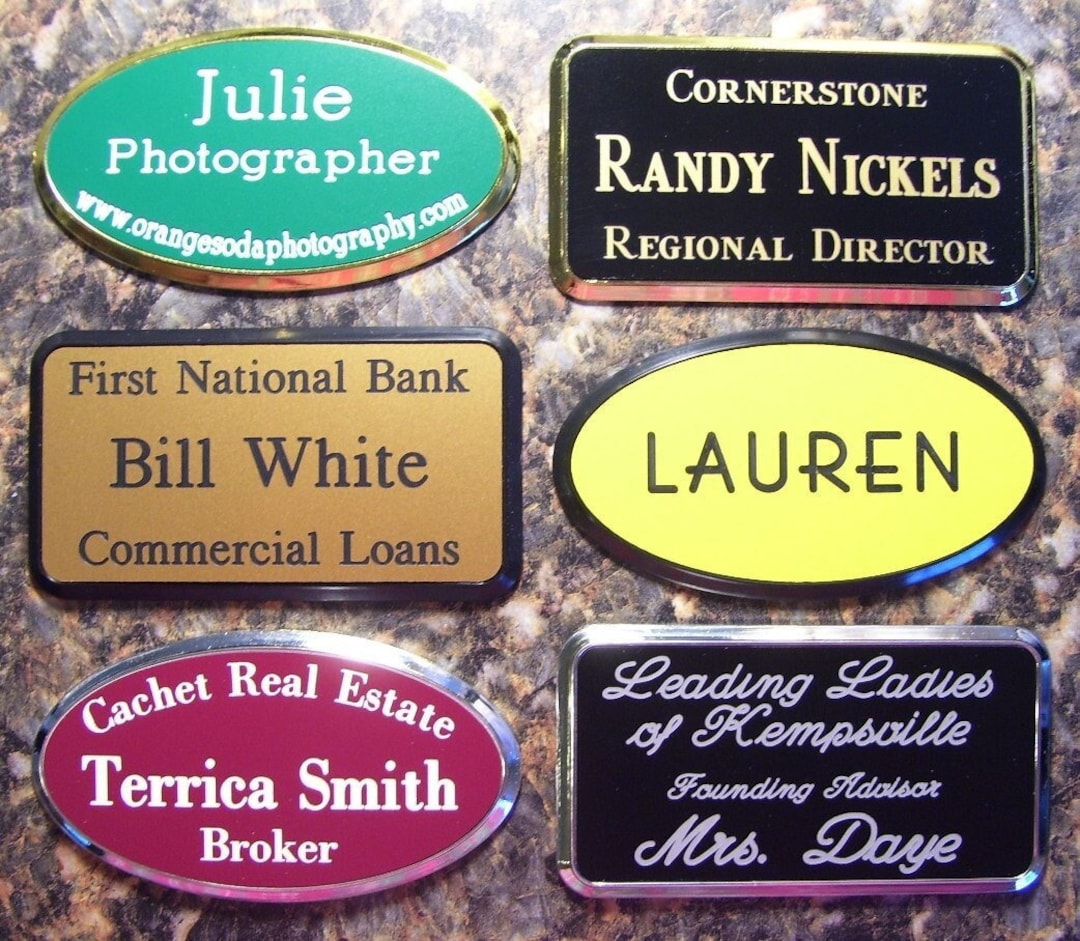 Framed Custom Engraved Name Tags Badge Pin. 25 Colors Plus 3 Frame ...