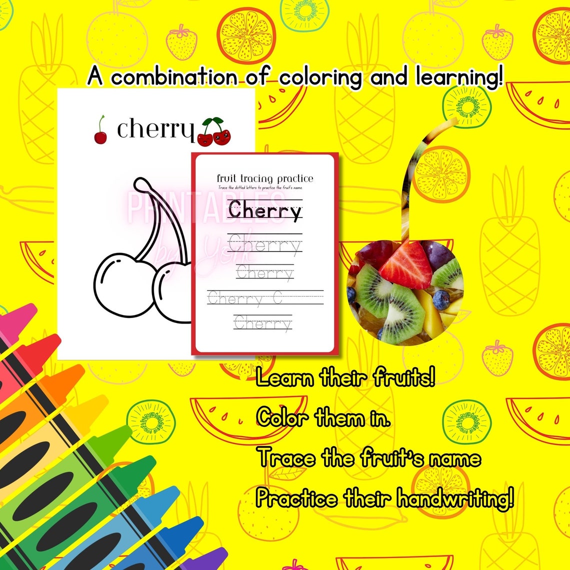 Fruit Coloring & Handwriting Practice Book - 26 Printable Pages for ...