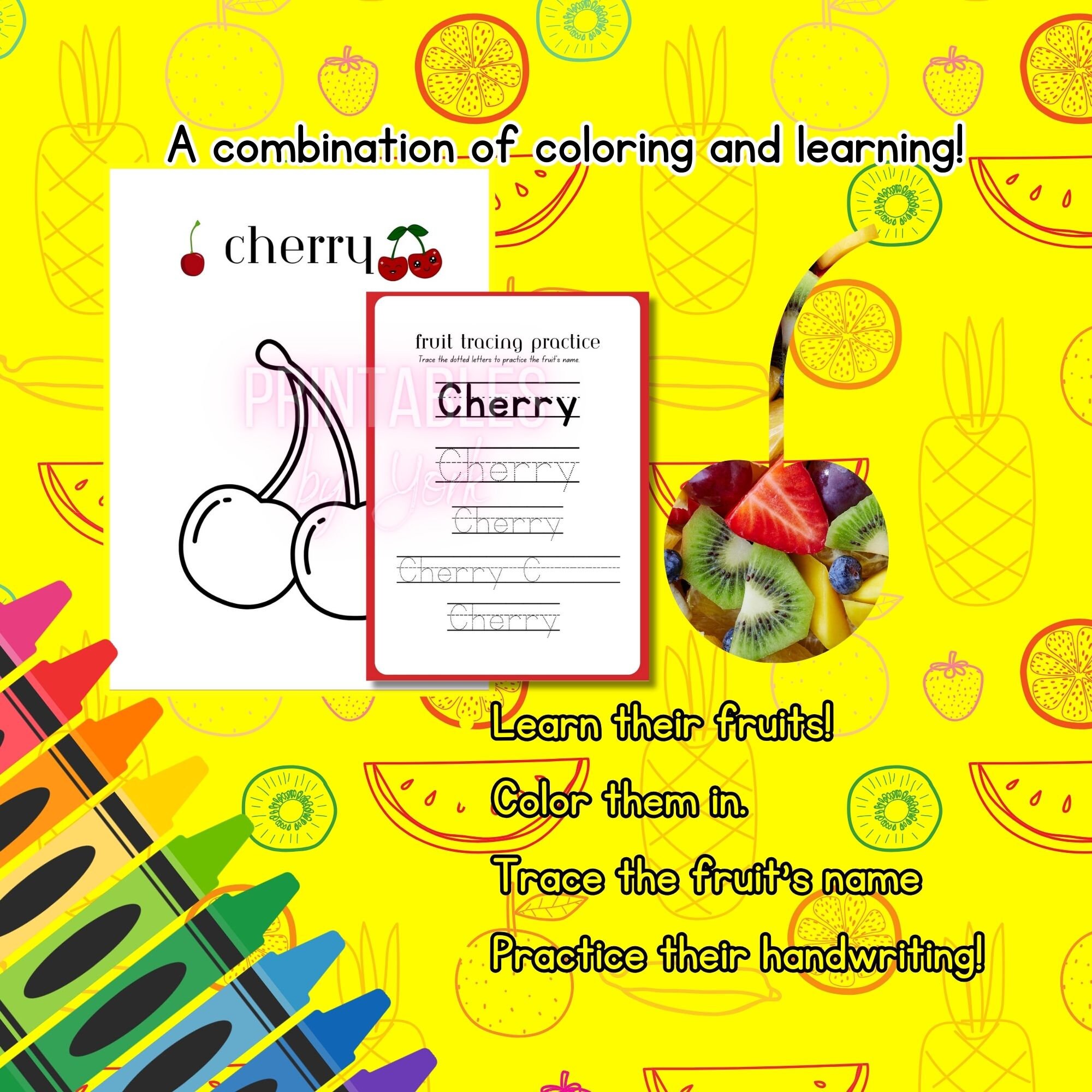 Fruit Coloring & Handwriting Practice Book 26 Printable Pages for Kids ...