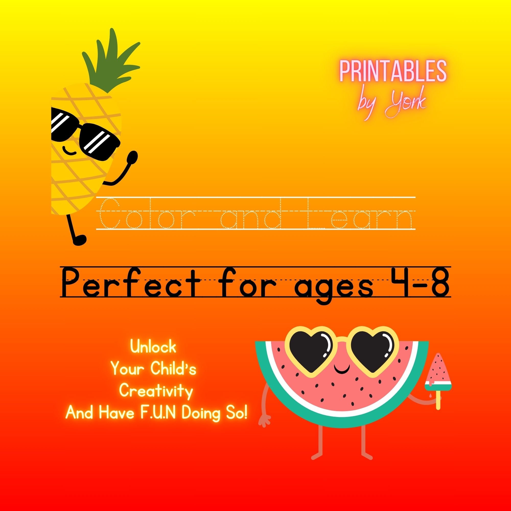 Fruit Coloring & Handwriting Practice Book 26 Printable Pages for Kids ...