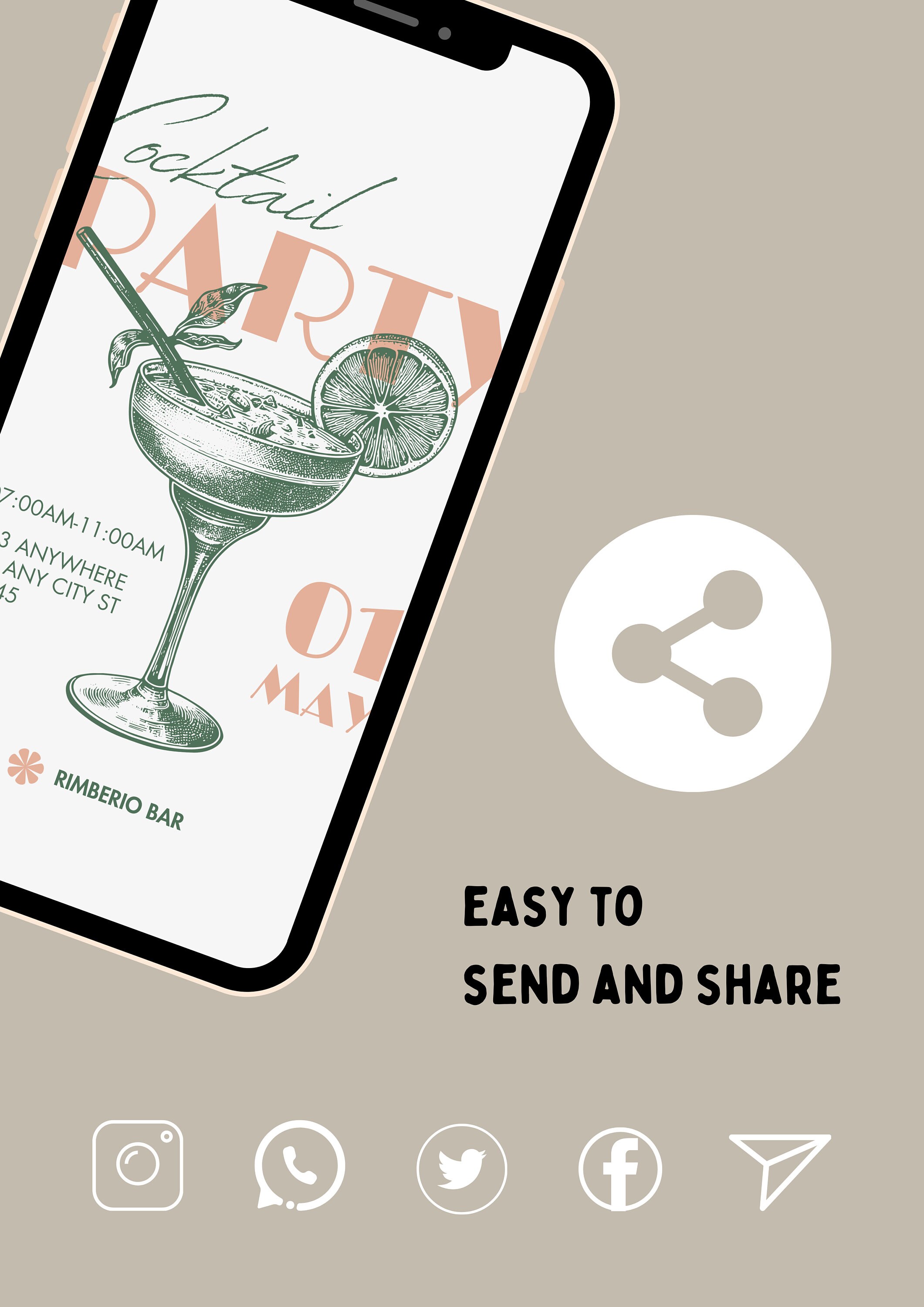 Digital Cocktail Party Invitation, Printable Cocktail Party Invitation ...