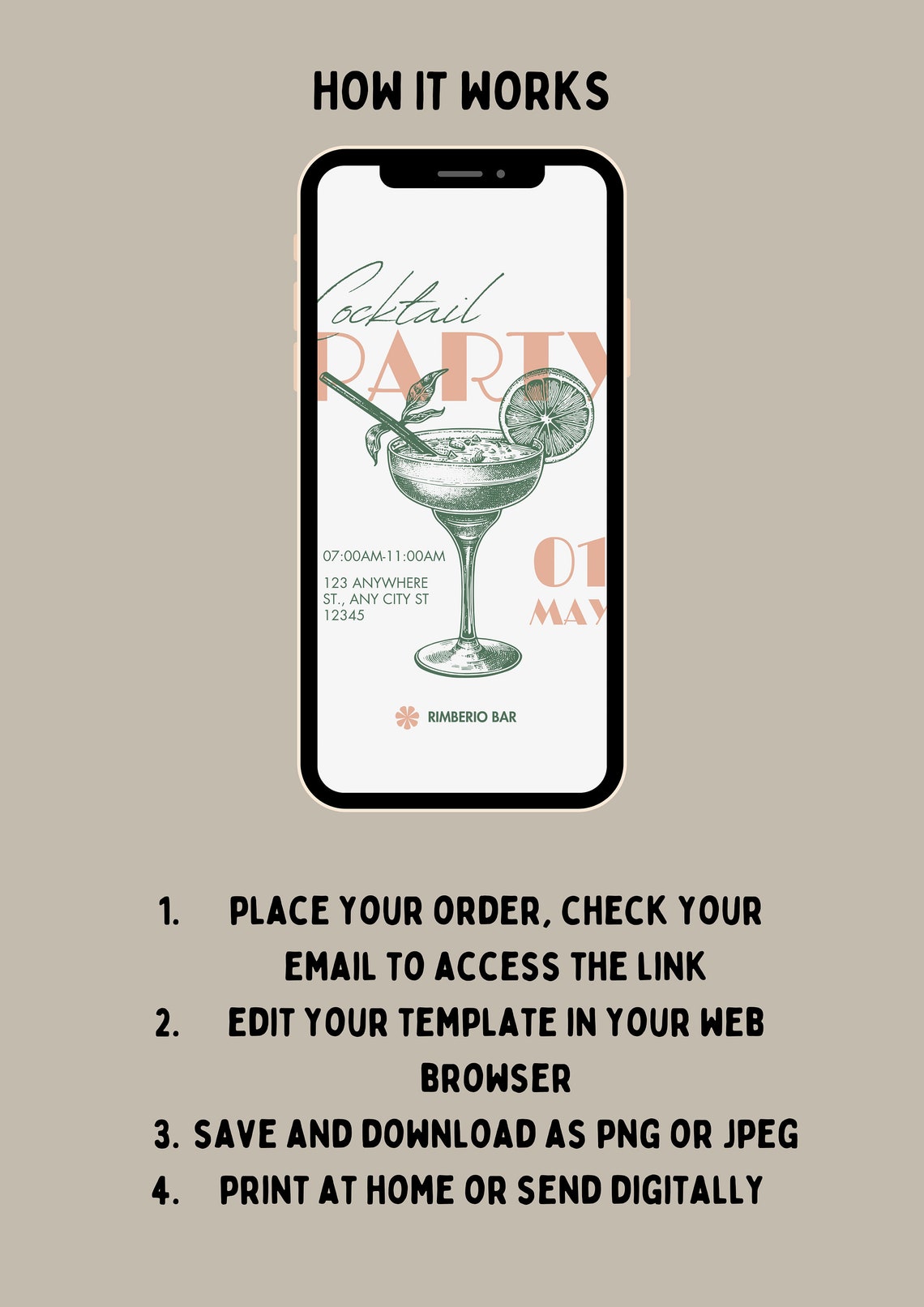 Digital Cocktail Party Invitation, Printable Cocktail Party Invitation ...