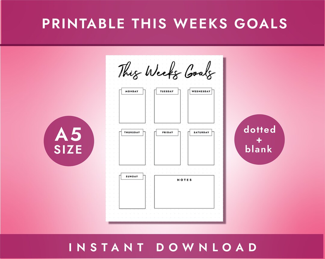 Weekly Goal Tracker Printable for A5 Planner Bullet Journal Planner ...