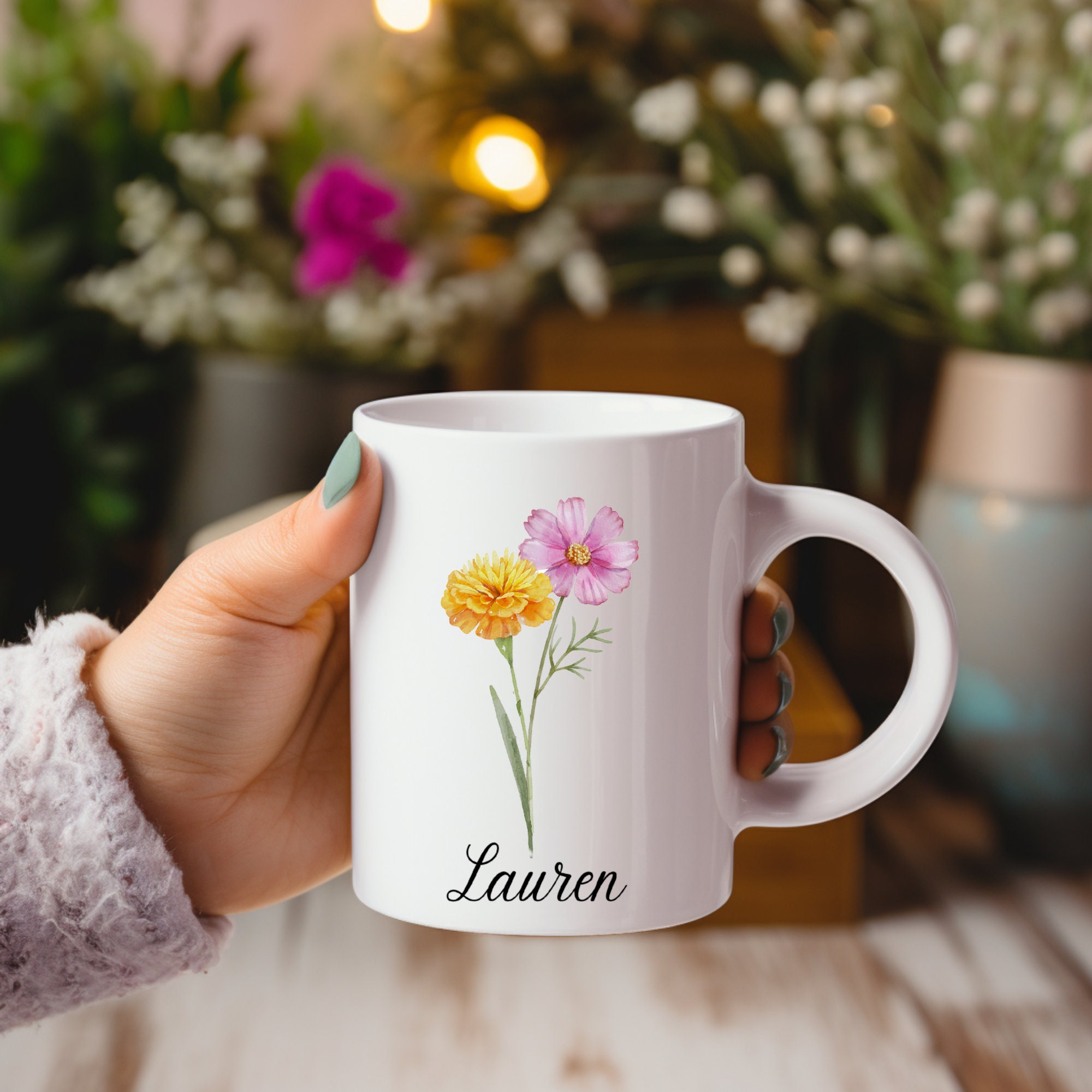 Customized Birth Flower Mug Birth Month Tea Cup Flower Coffee Mug