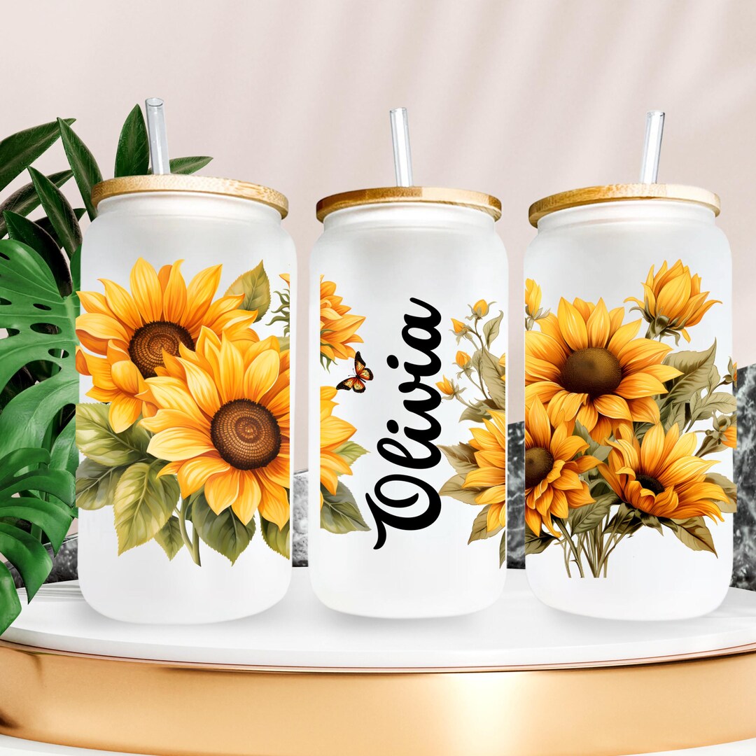 Sunflower Glass Cup Personalized Floral Gift for Women Sunflower Glass ...