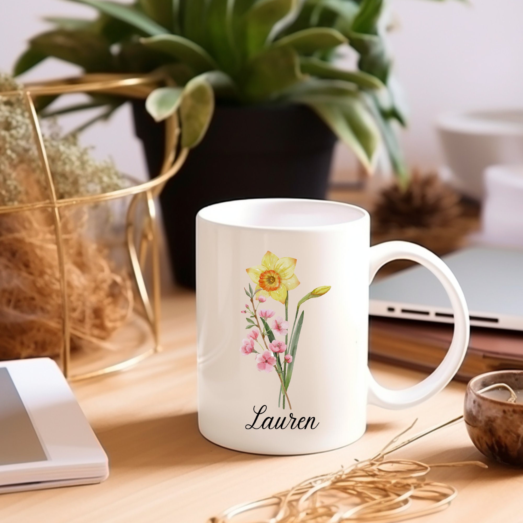 Customized Birth Flower Mug Birth Month Tea Cup Flower Coffee Mug