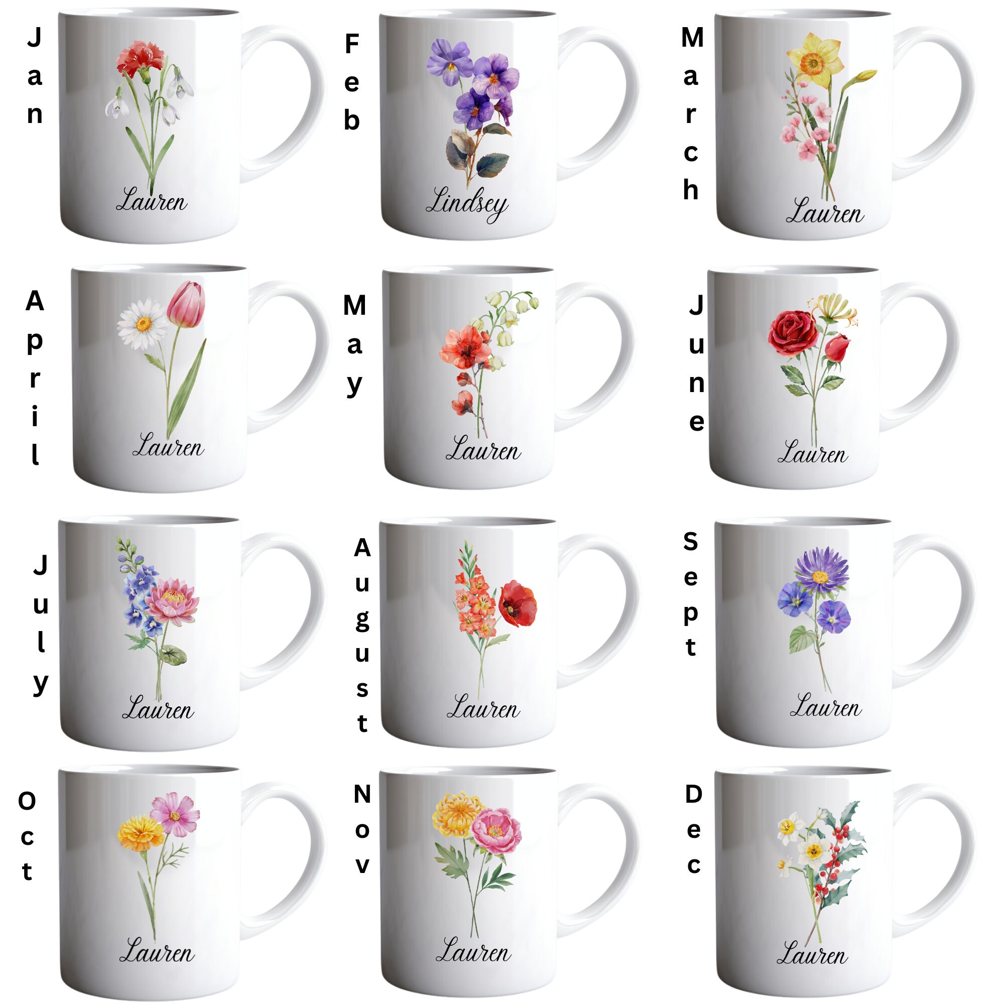 Customized Birth Flower Mug Birth Month Tea Cup Flower Coffee Mug