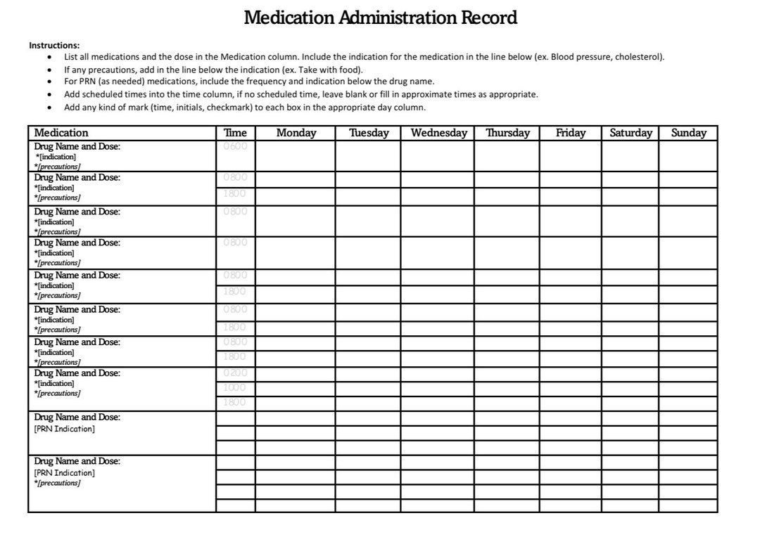 Medication Administration Record for Caregivers - Etsy