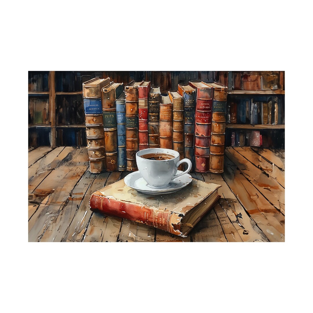 Literary Latte A Coffee Cup Atop A Pile of Books in A Library ...
