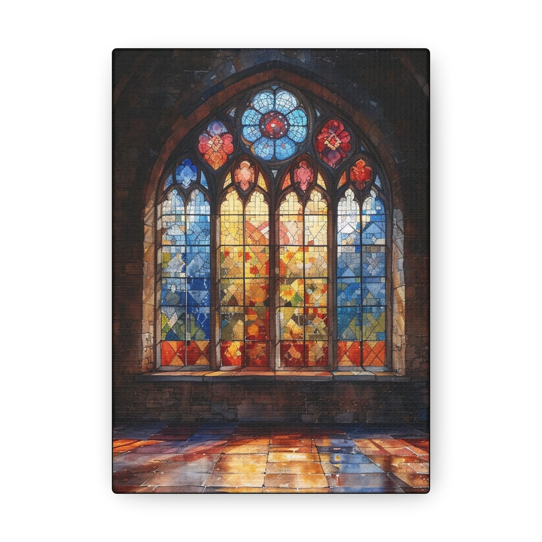 Sacred Spectrum Stainglassed Windows in a Church Watercolor Art Canvas ...