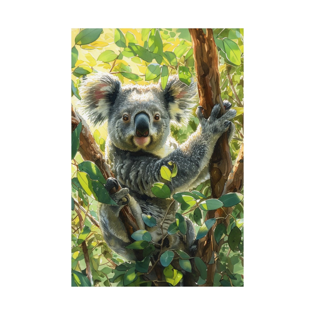 Koala's Retreat A Koala Bear High in A Leafy Tree Watercolor Art Matte ...