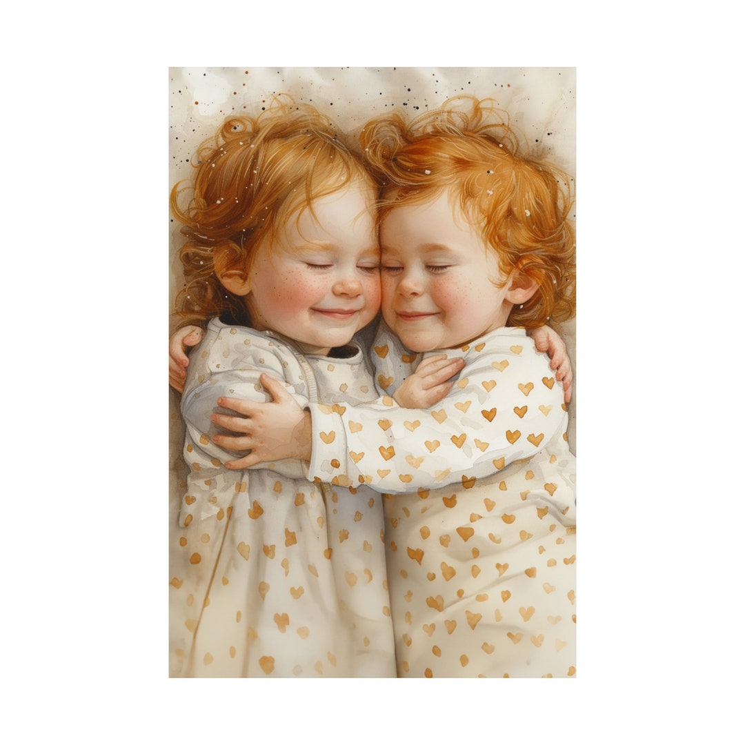 Twin Treasures Hugging Red-haired Identical Twins Watercolor Art Matte ...