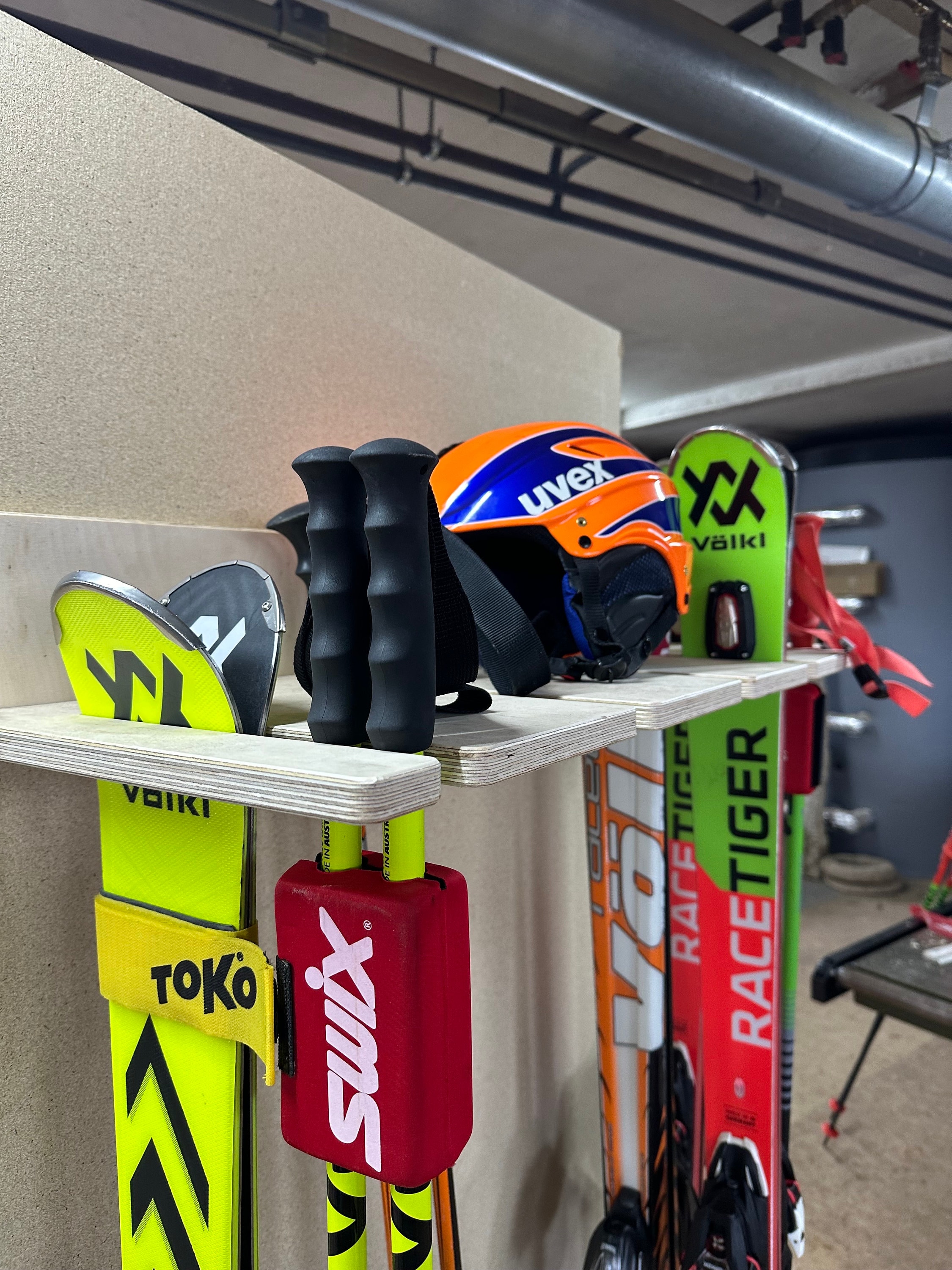 Wooden Ski Wall Mount Handmade | Ski Rack Birch Wood Wall Storage | Ski ...